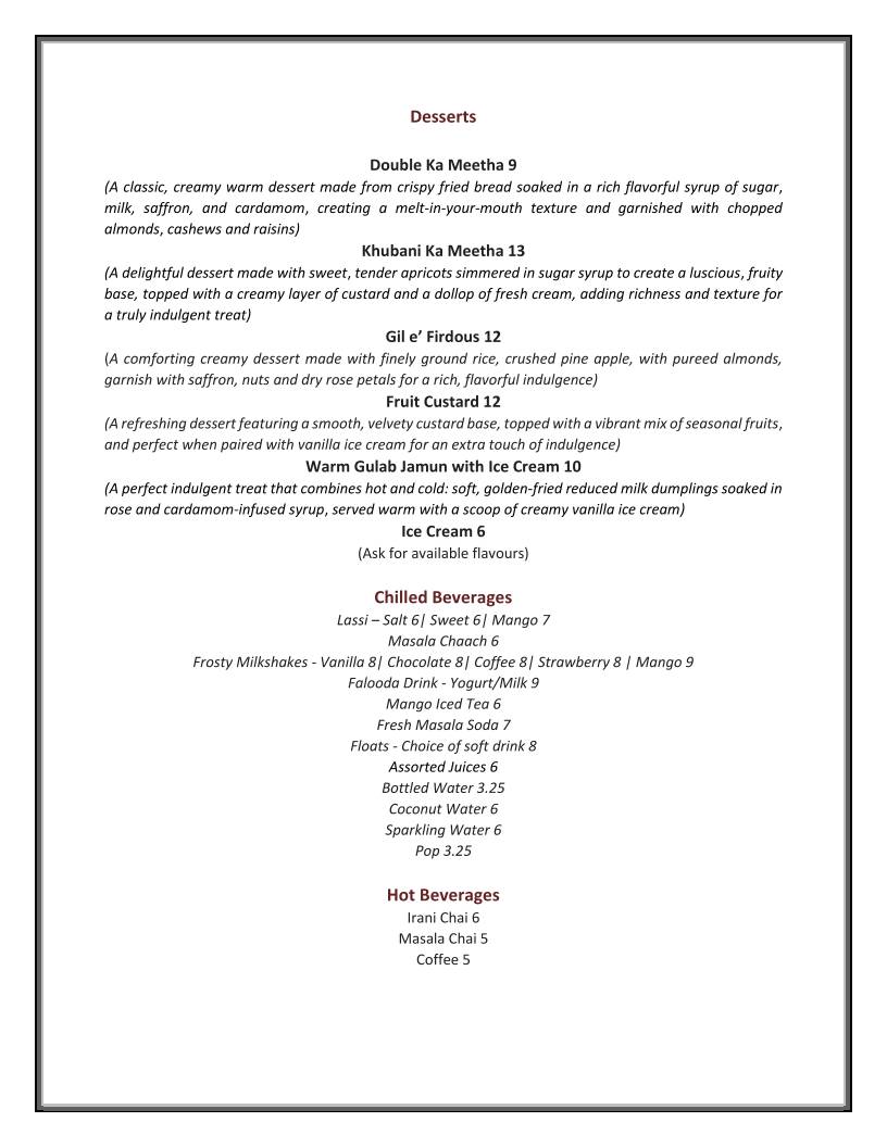 Menu at Deccani - Indian Hyderabadi Kitchen restaurant, Edmonton