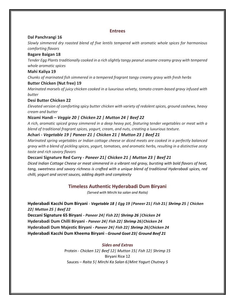 Menu at Deccani - Indian Hyderabadi Kitchen restaurant, Edmonton