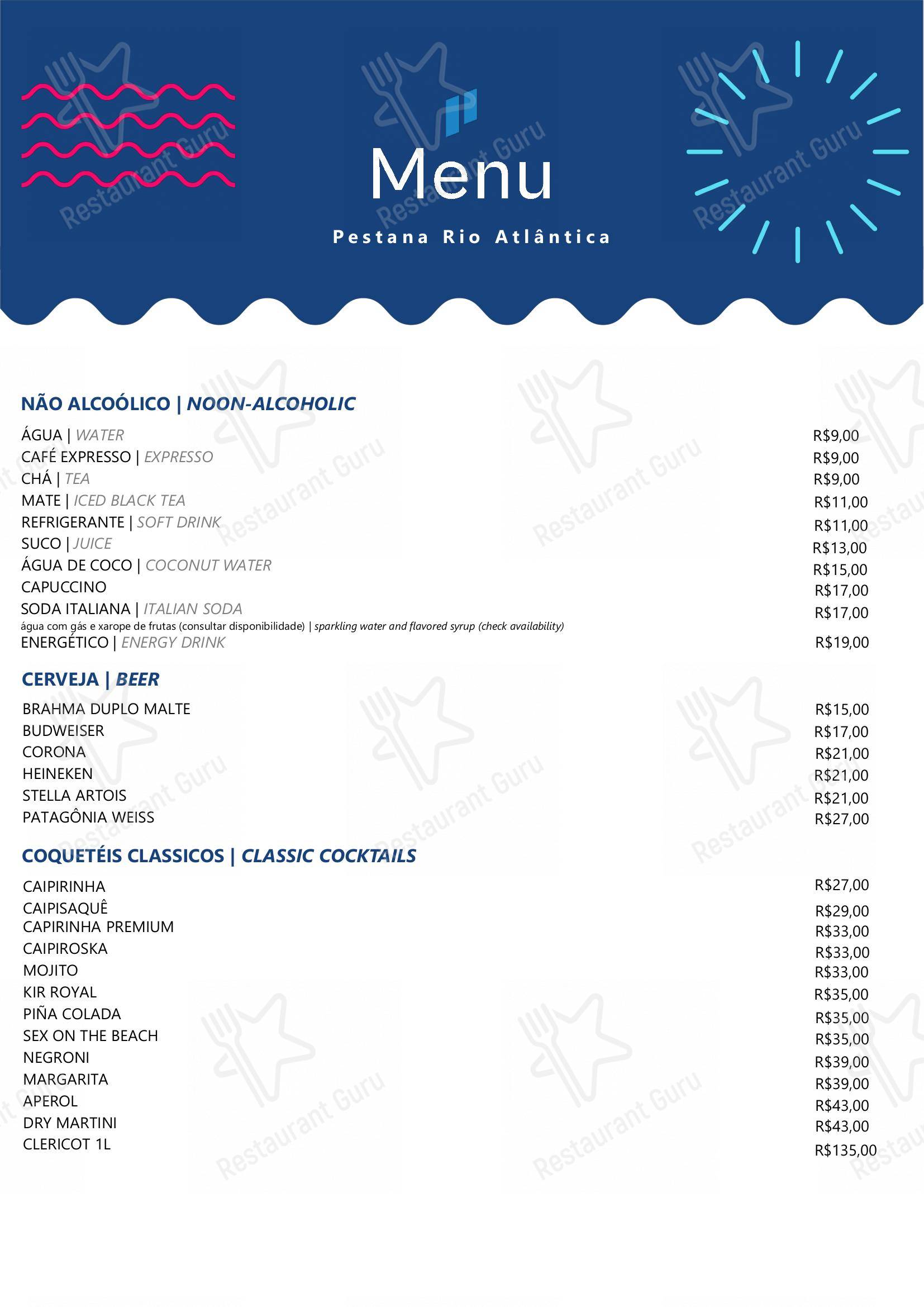 Menu em Deck Lounge Bar, Rio de Janeiro, Pestana Rio Atlântica - Av ...