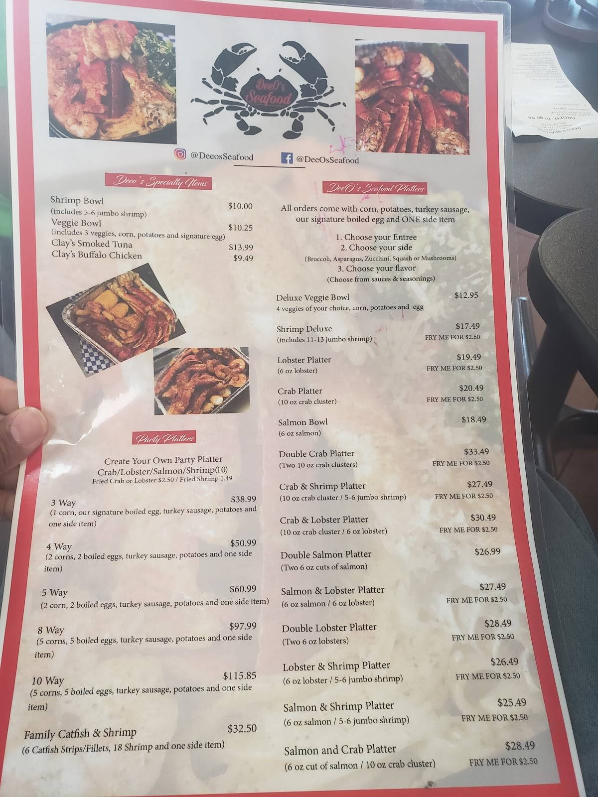 Deeo's seafood menu store