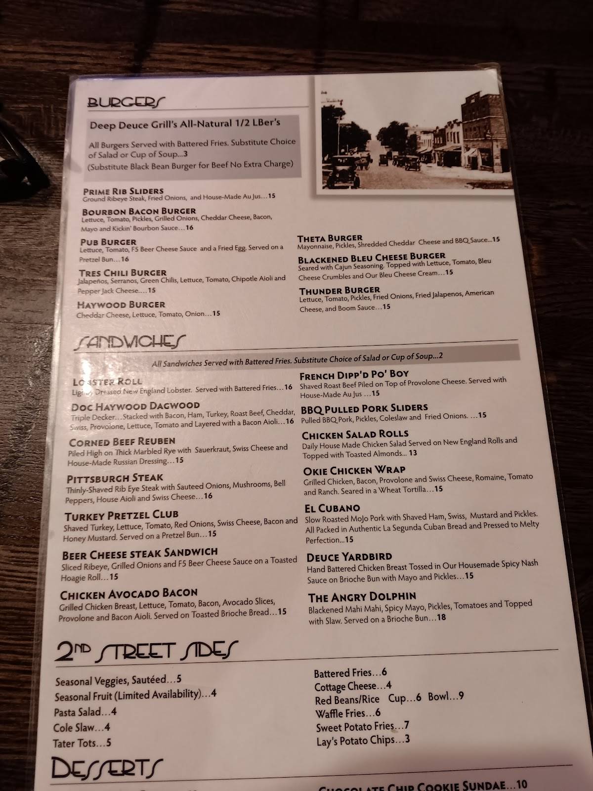 Menu at Deep Deuce Grill pub & bar, Oklahoma City