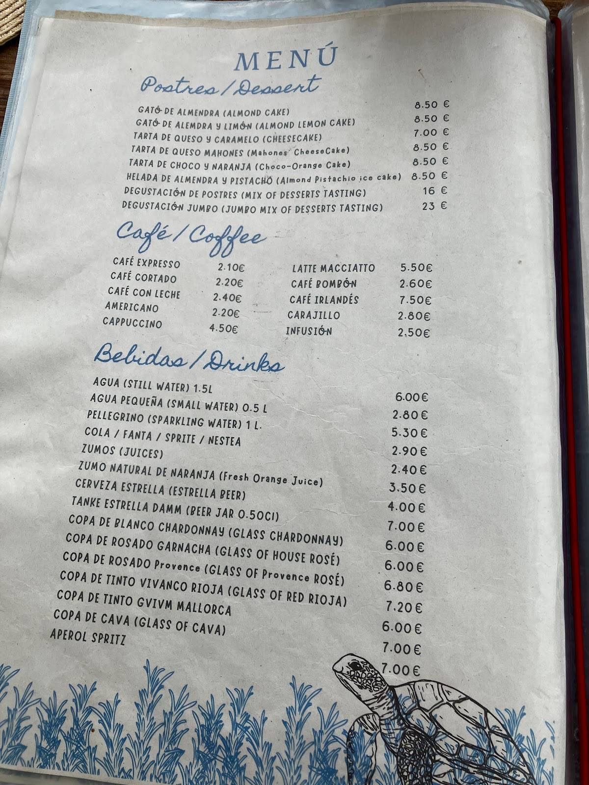 Menu at Ca's Patró March restaurant, Deià