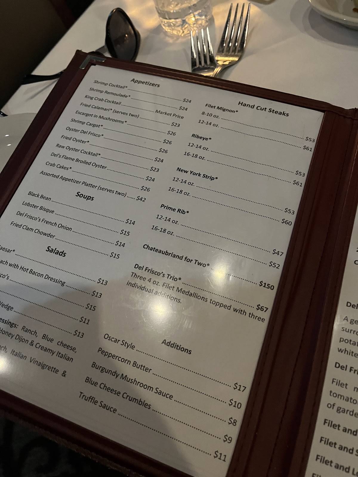 Menu at Del Frisco's steakhouse, Louisville, 101 Whittington Pkwy