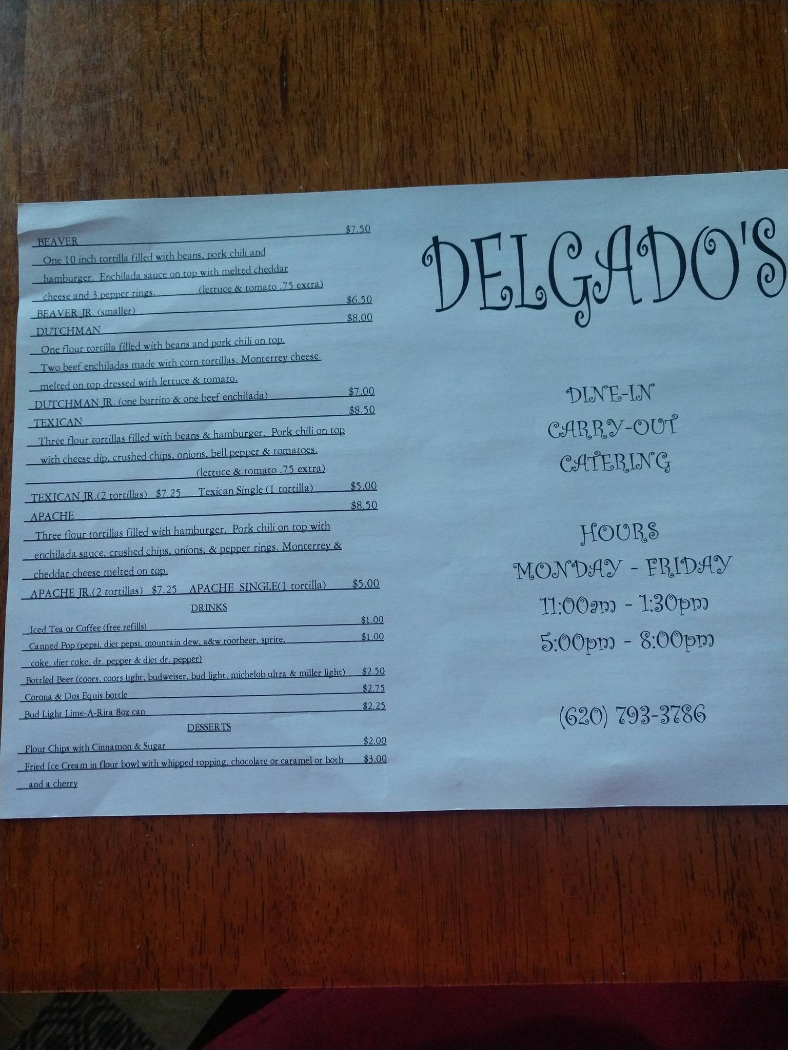 Menu at Delgado's restaurant, Great Bend