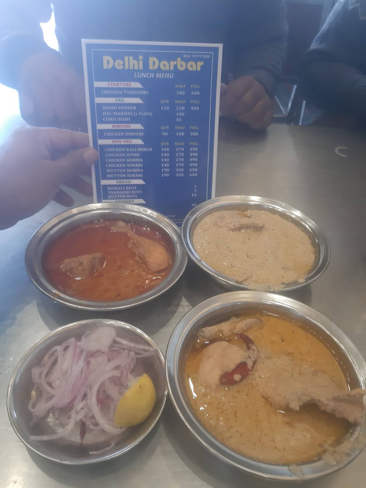Menu at Delhi Darbar, Dehradun, National HIghway 72A