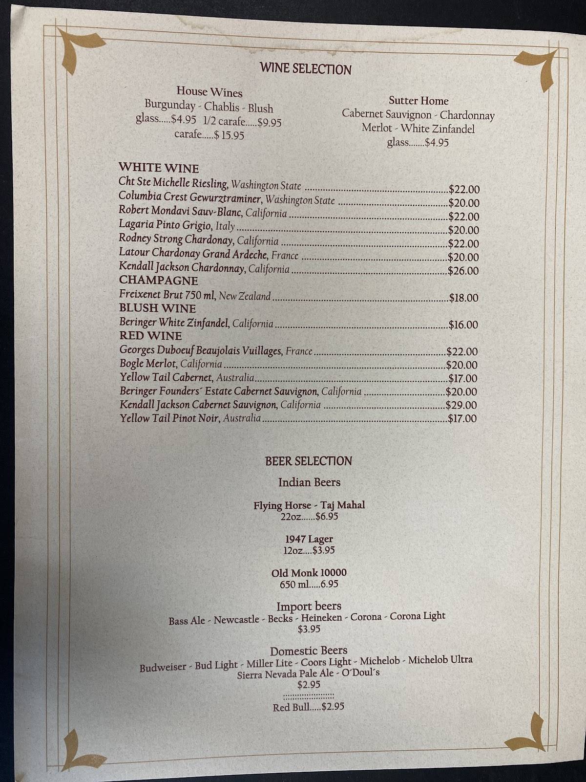 Menu at Delhi Palace restaurant, Columbia, 542 St Andrews Rd