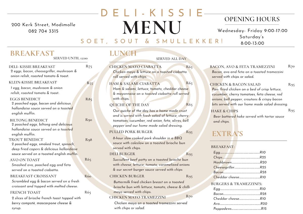 Menu at Deli-Kissie, Modimolle