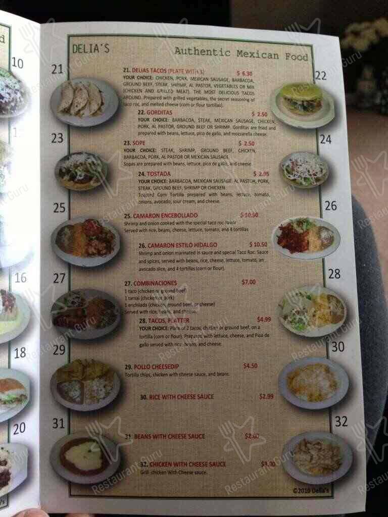 Menu at Delia's Mexican Restaurant, Dayton