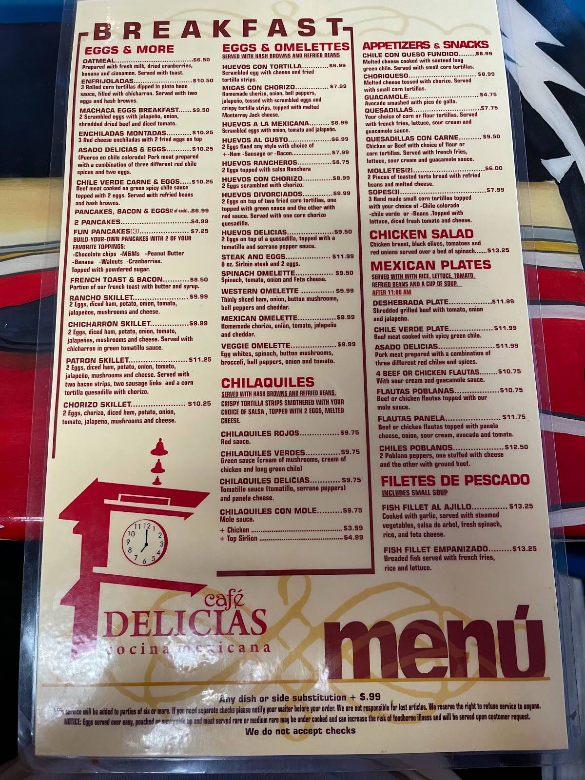 Menu at Delicias Cafe, El Paso, 865 Resler Dr J