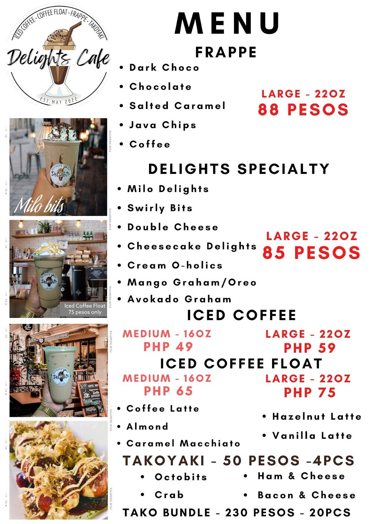 Carta de Delights Cafe, Ciudad Quezon