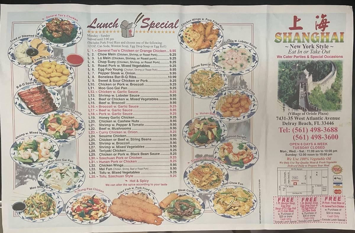 Menu at Shanghai restaurant, Delray Beach