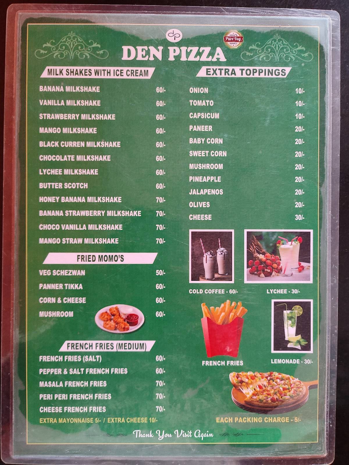 Menu at Den Pizza, Chennai
