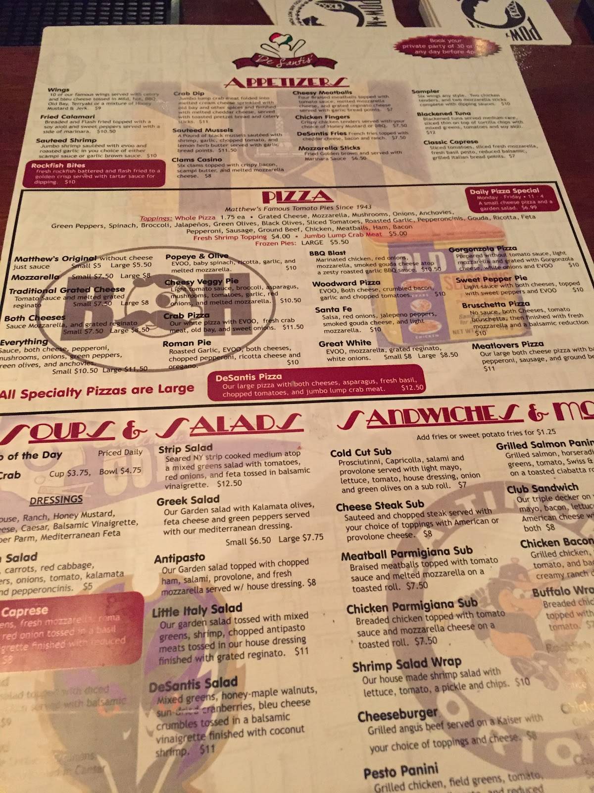 Menu at Desantis Pizza Grill & Bar, Perry Hall