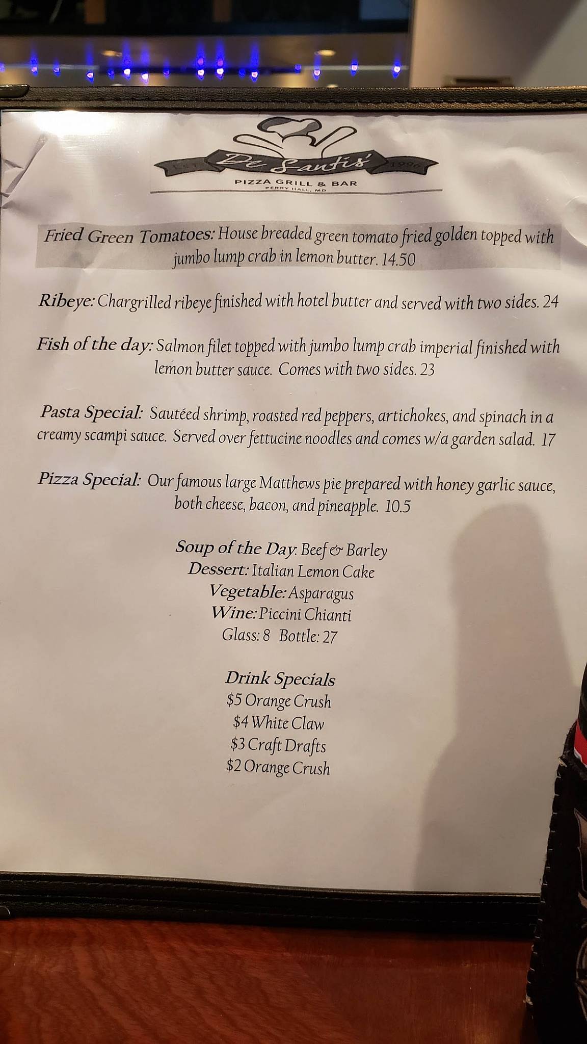 Menu at Desantis Pizza Grill & Bar, Perry Hall