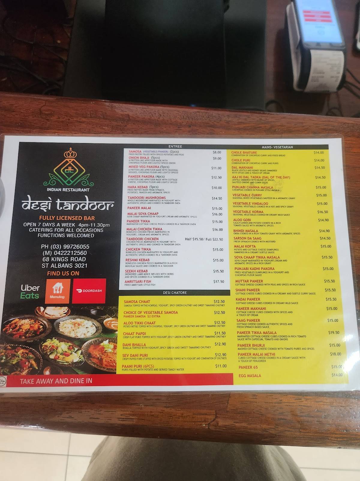 Carta de Desi Tandoor Indian Restaurant, Saint Albans