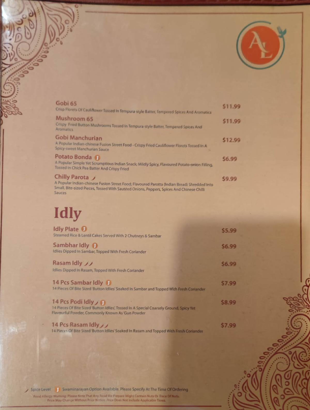 Menu at Annalakshmi Gore desserts, Brampton, The Gore Rd Unit 21