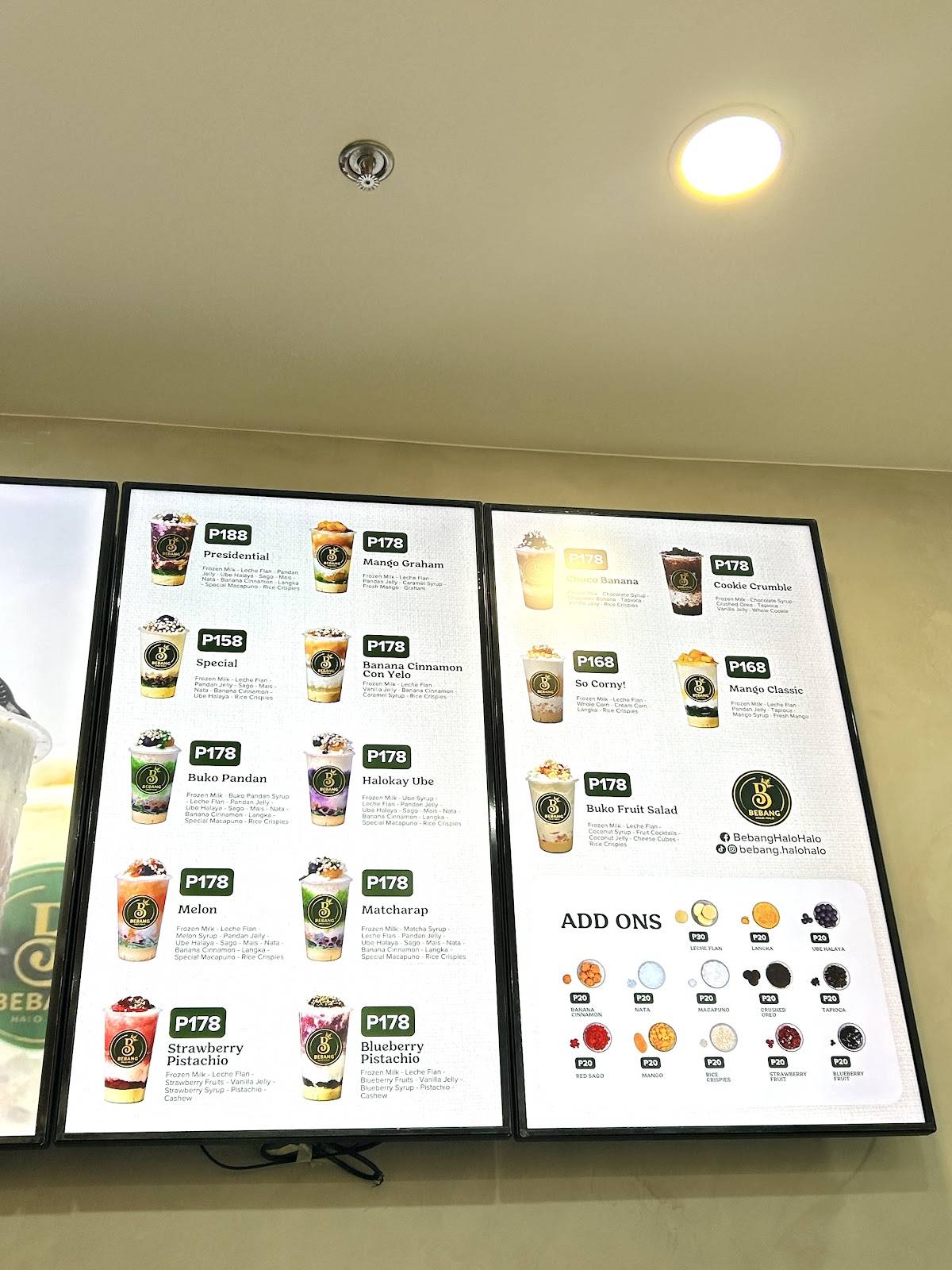 Menu at Bebang Halo-Halo desserts, Mandaluyong