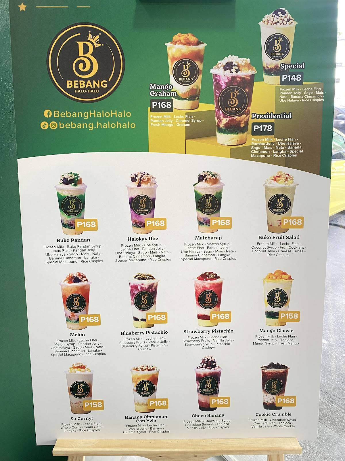 Menu at Bebang Halo-Halo desserts, Mandaluyong