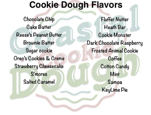 Menu at Coastal Cookie Dough desserts, Conway