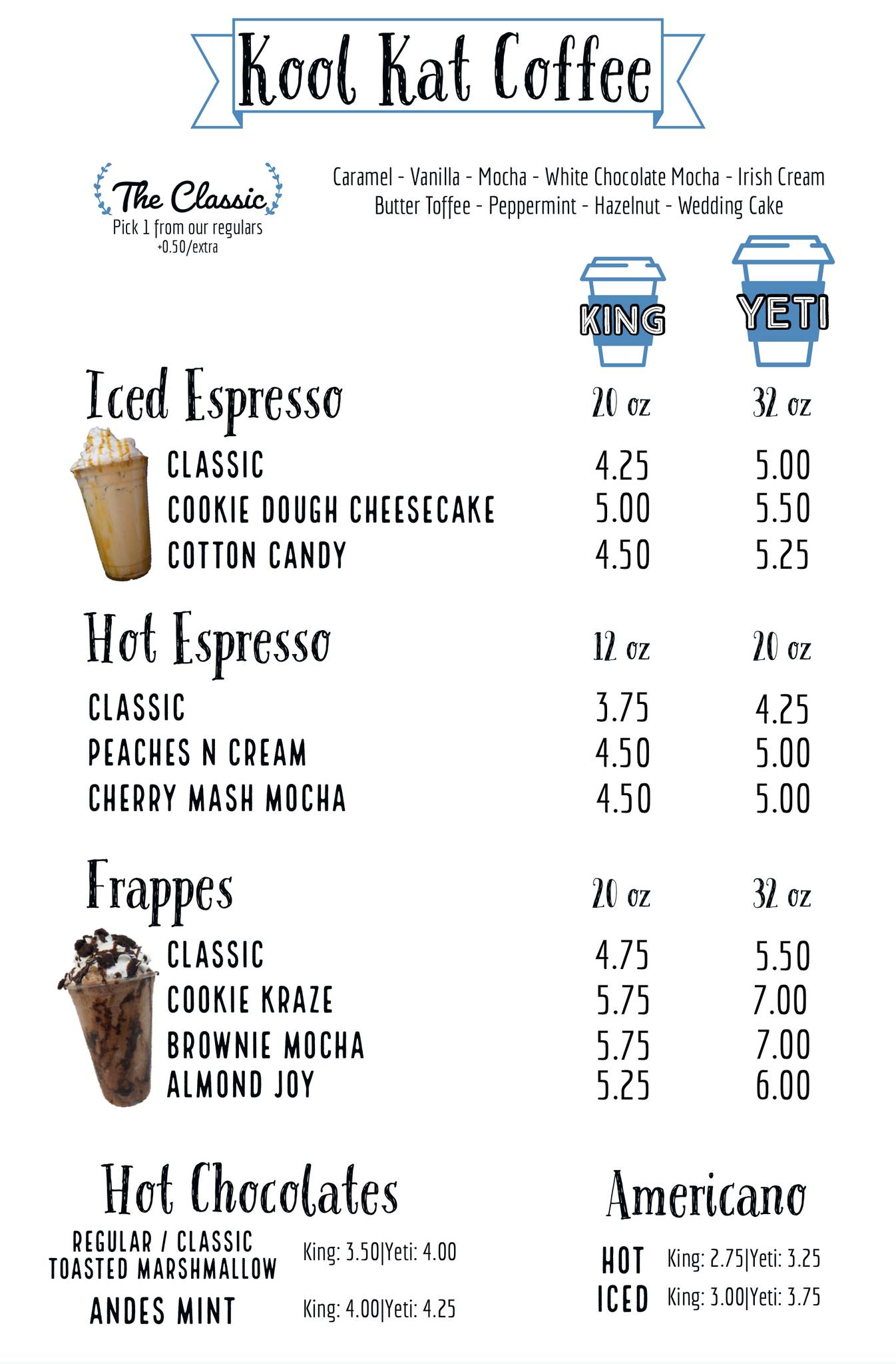 Menu at Kool Kats desserts, Maryville