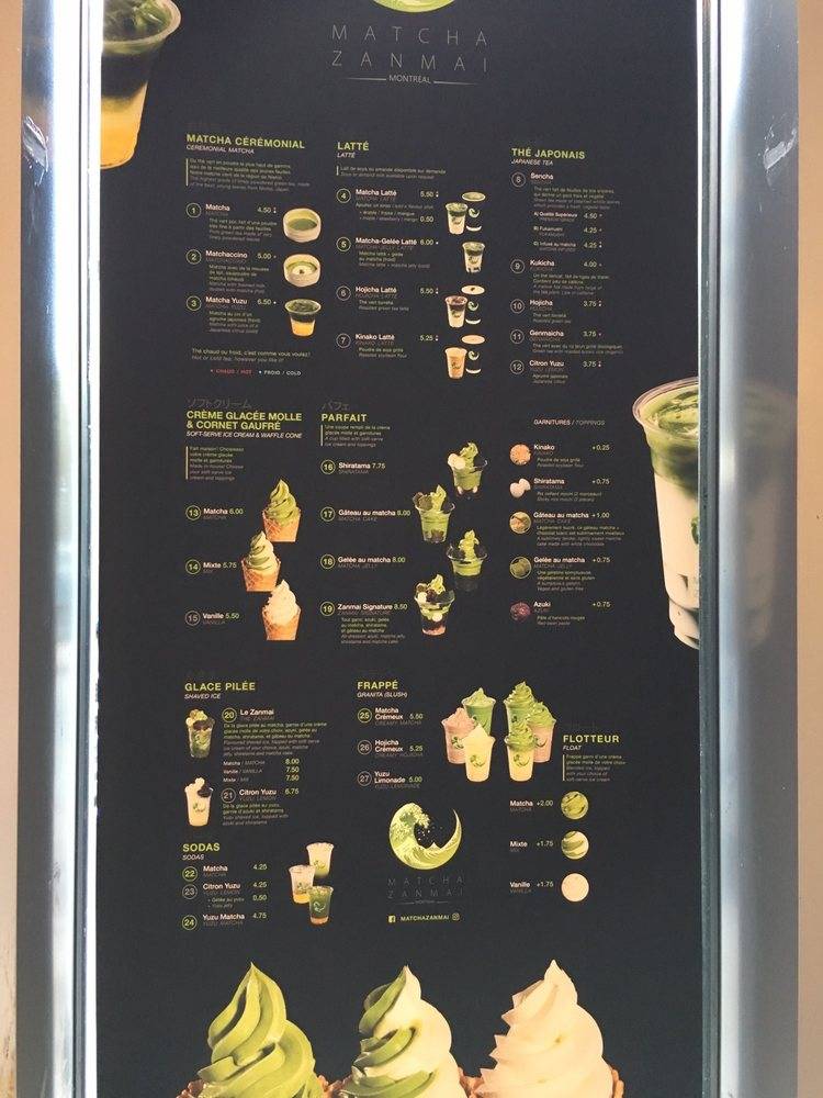 Menu at MATCHA ZANMAI desserts, Montréal