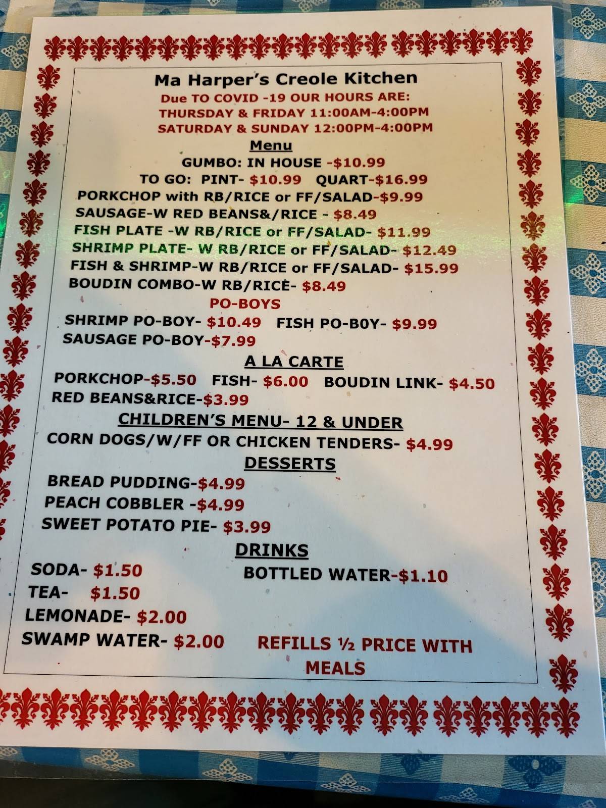 Menu at Ma Harper's Creole Kitchen desserts, San Antonio