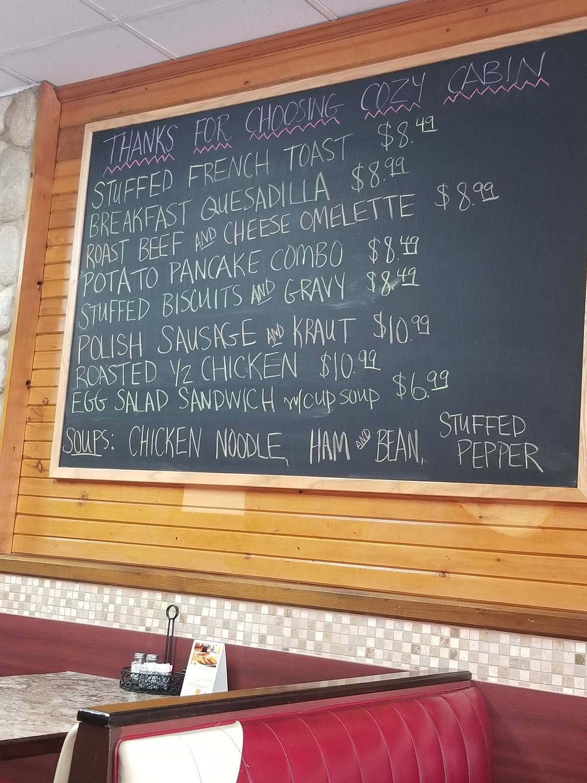 Menu at Cozy Cabin restaurant, Warren