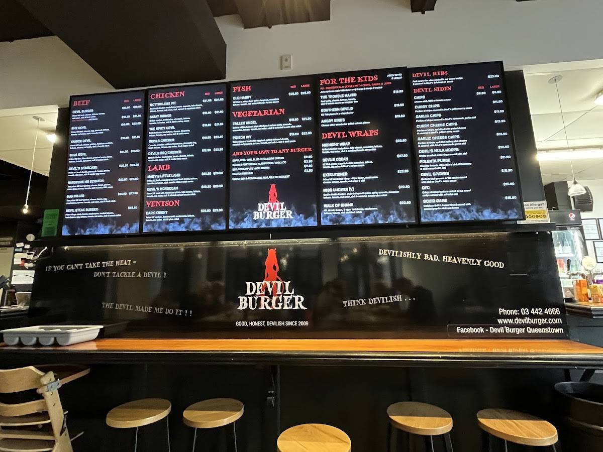 Menu at Devil Burger restaurant, Queenstown