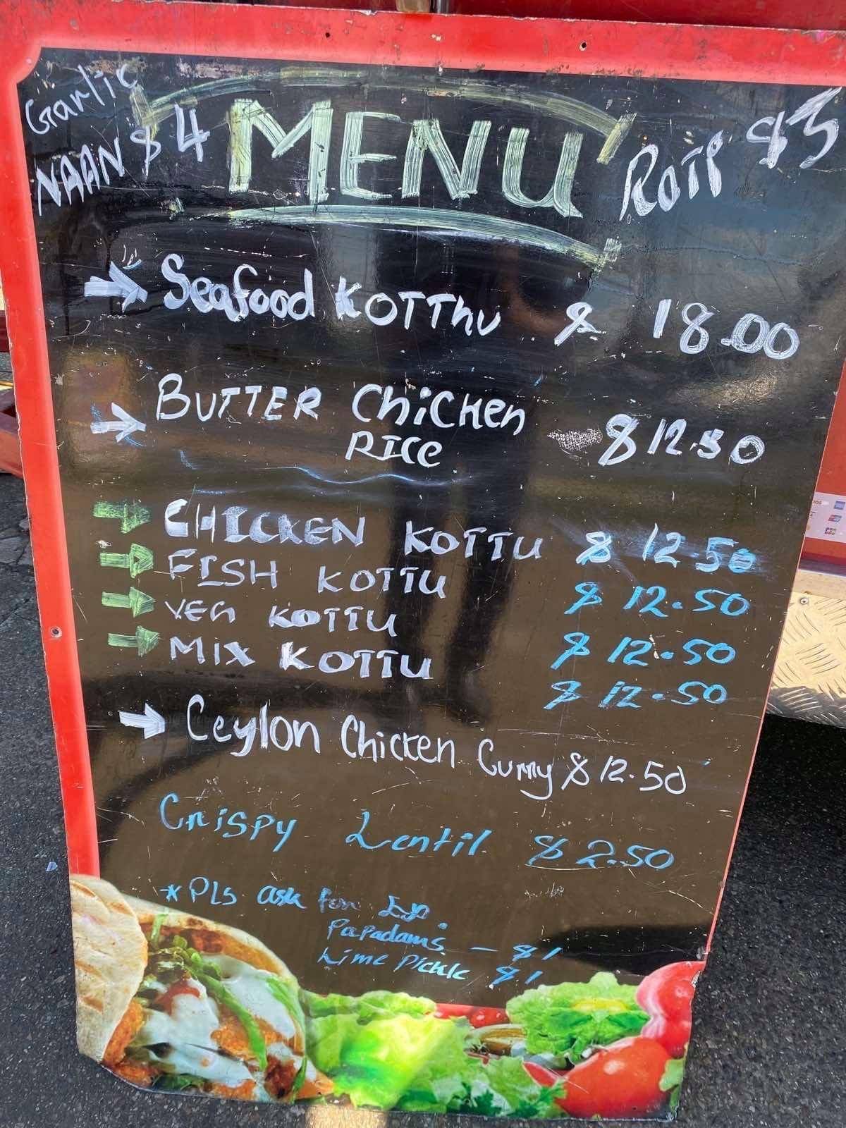 Menu at Ceylon Cuisine (Food Truck) restaurant, Devonport