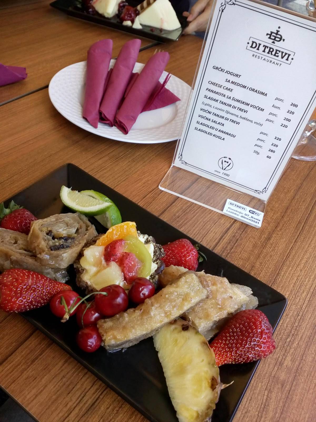 Menu at Di Trevi restaurant, Kragujevac
