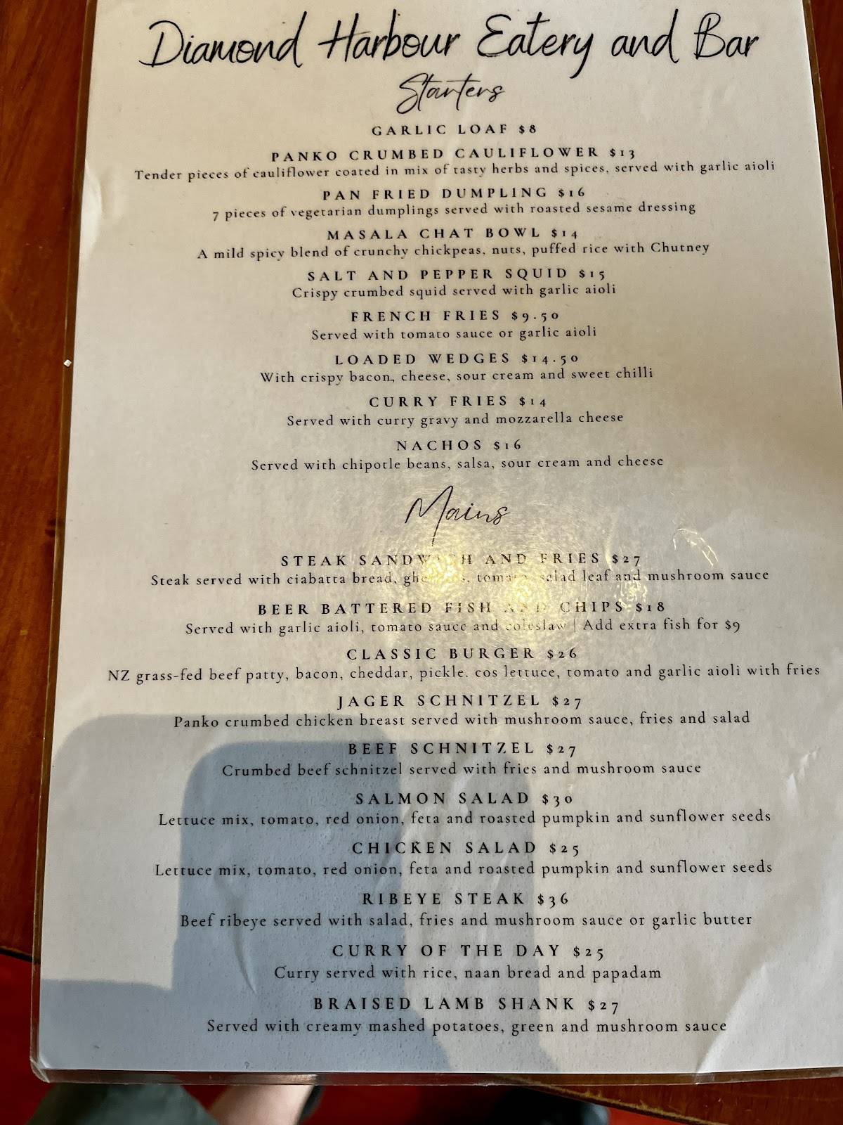 Menu at Diamond Harbour Eatery & Bar, Diamond Harbour