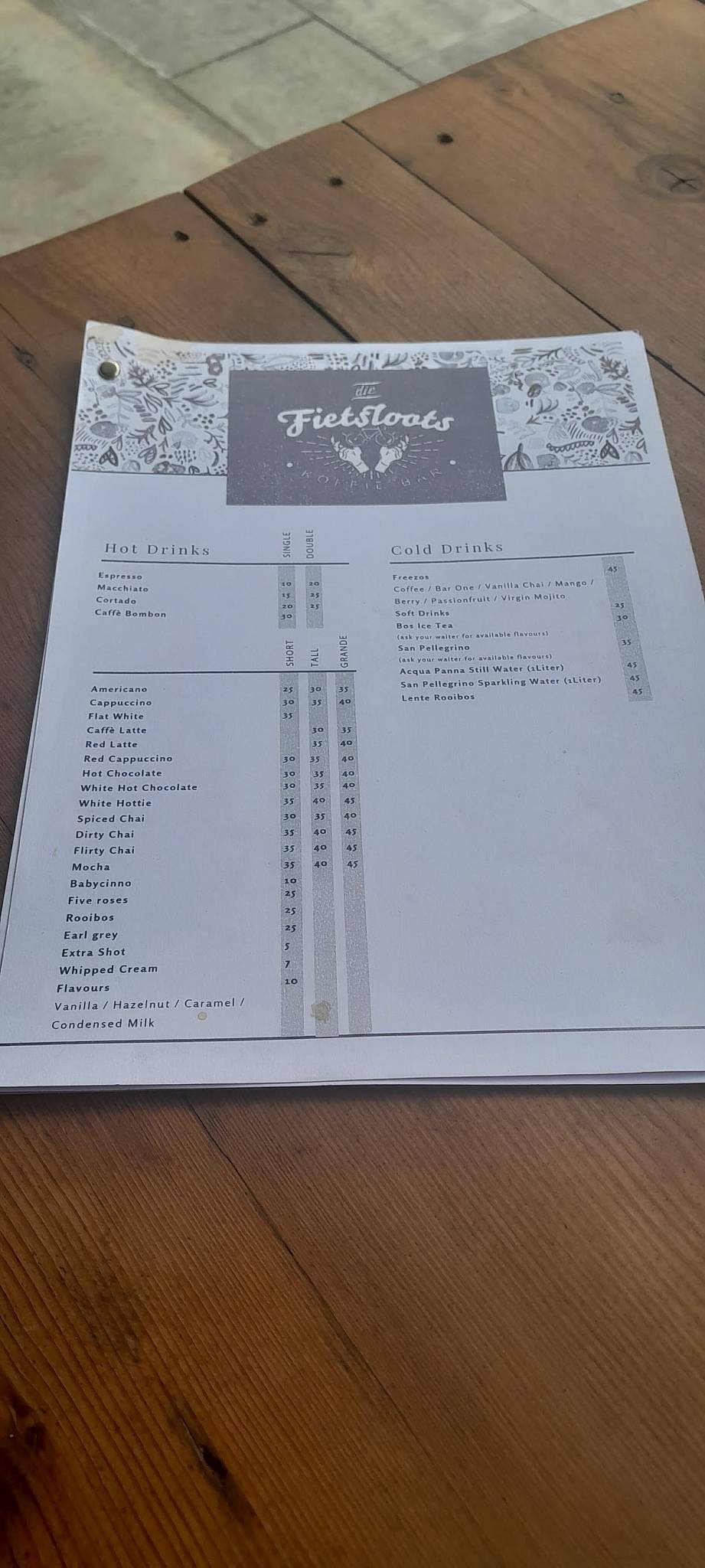 Menu at Die Fietsloots restaurant, Rustenburg, 171 Kerk St