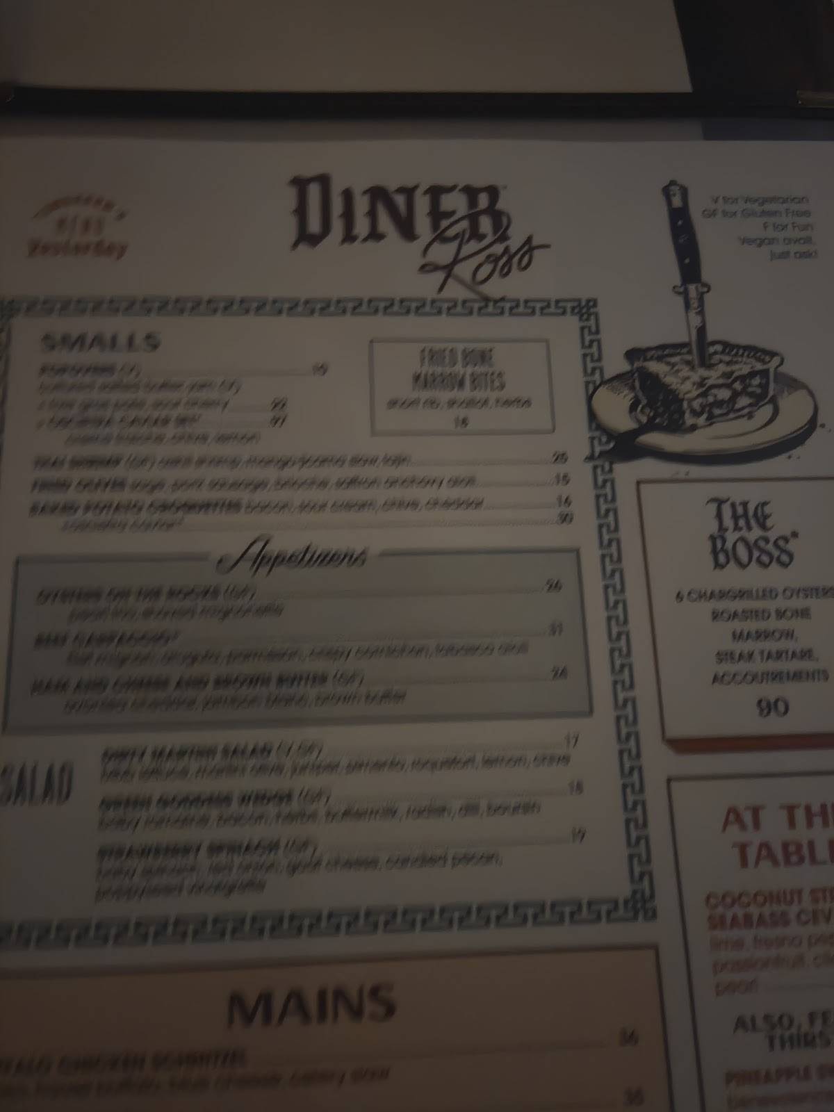 Menu at Diner Ross pub & bar, Las Vegas