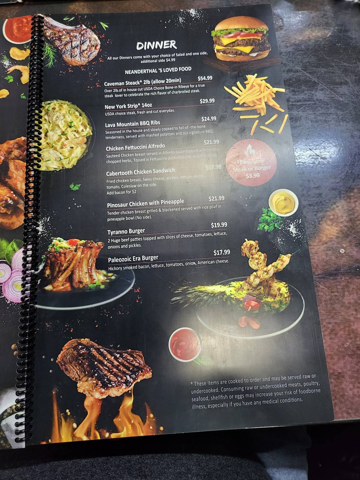 Menu at DinoLand Cafe, Myrtle Beach