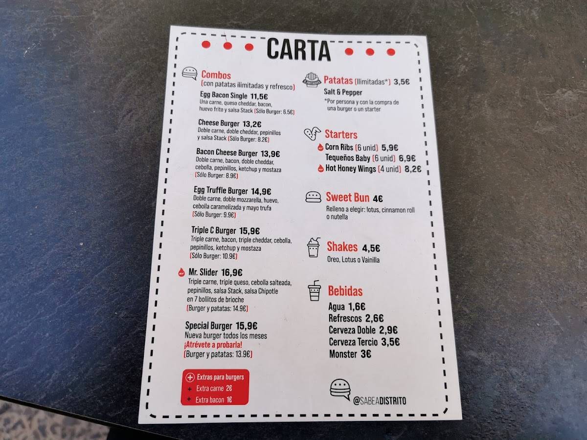 Carta del restaurante Distrito Burger - Princesa, Madrid, Calle del la ...