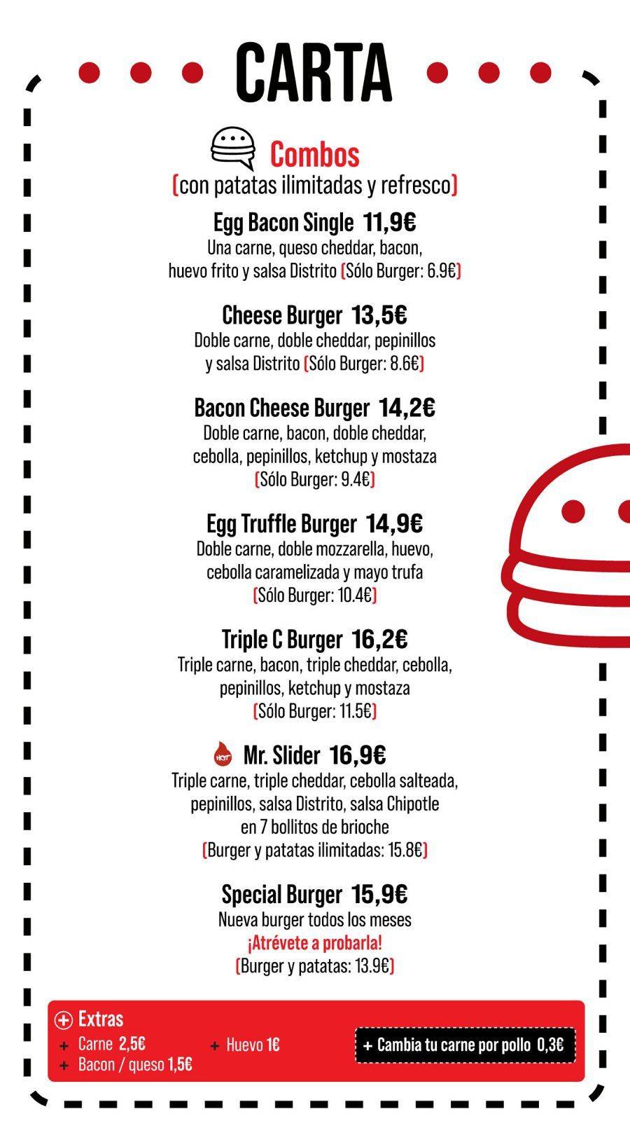Carta del restaurante Distrito Burger - Princesa, Madrid, Calle del la ...