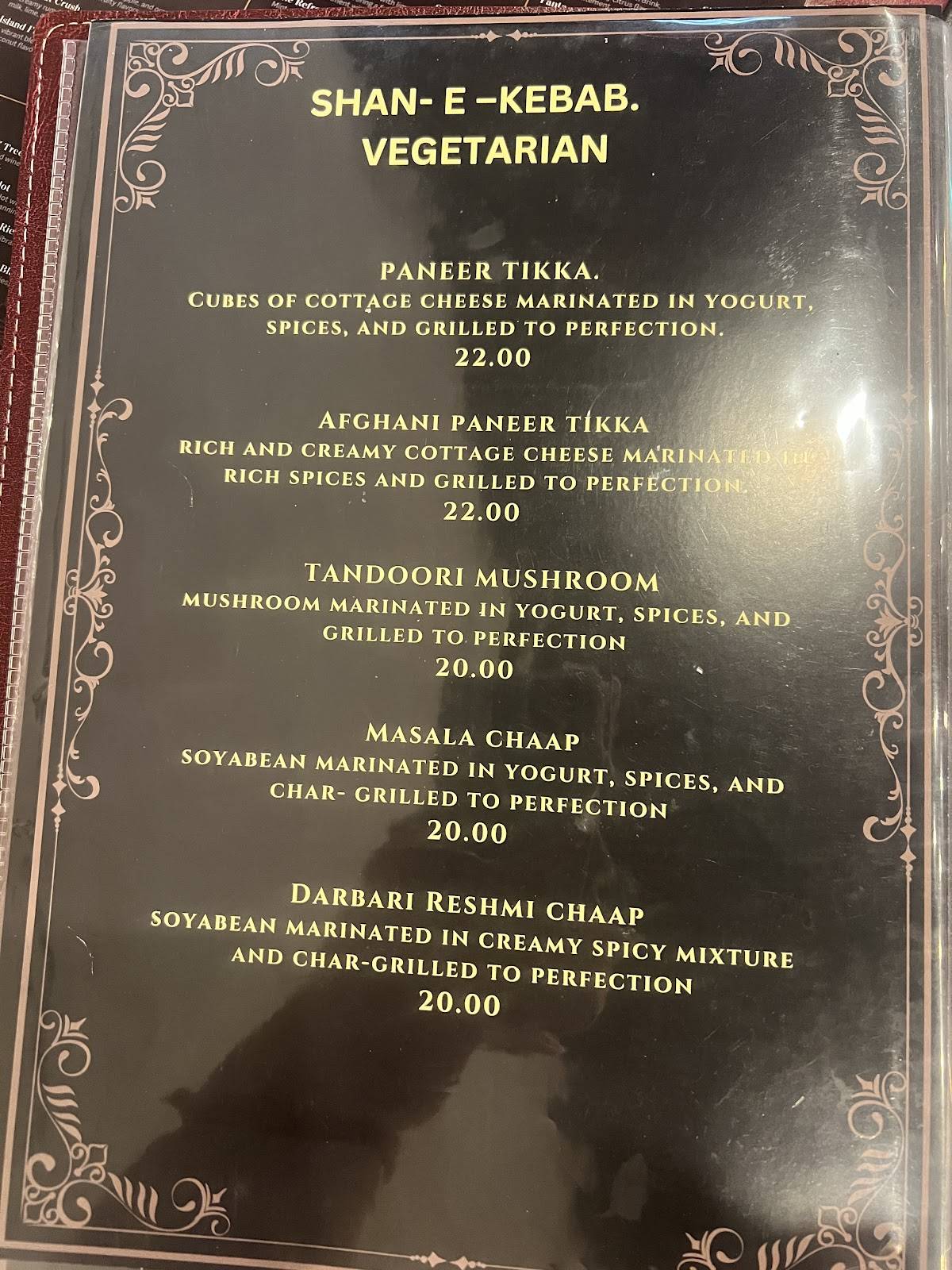Menu at Divine Darbar, Carlton