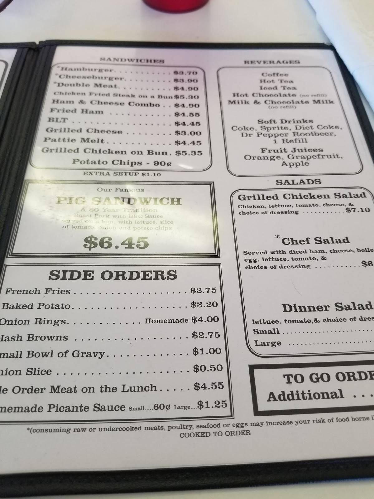 Menu at Dixie Pig restaurant, Abilene, Butternut St