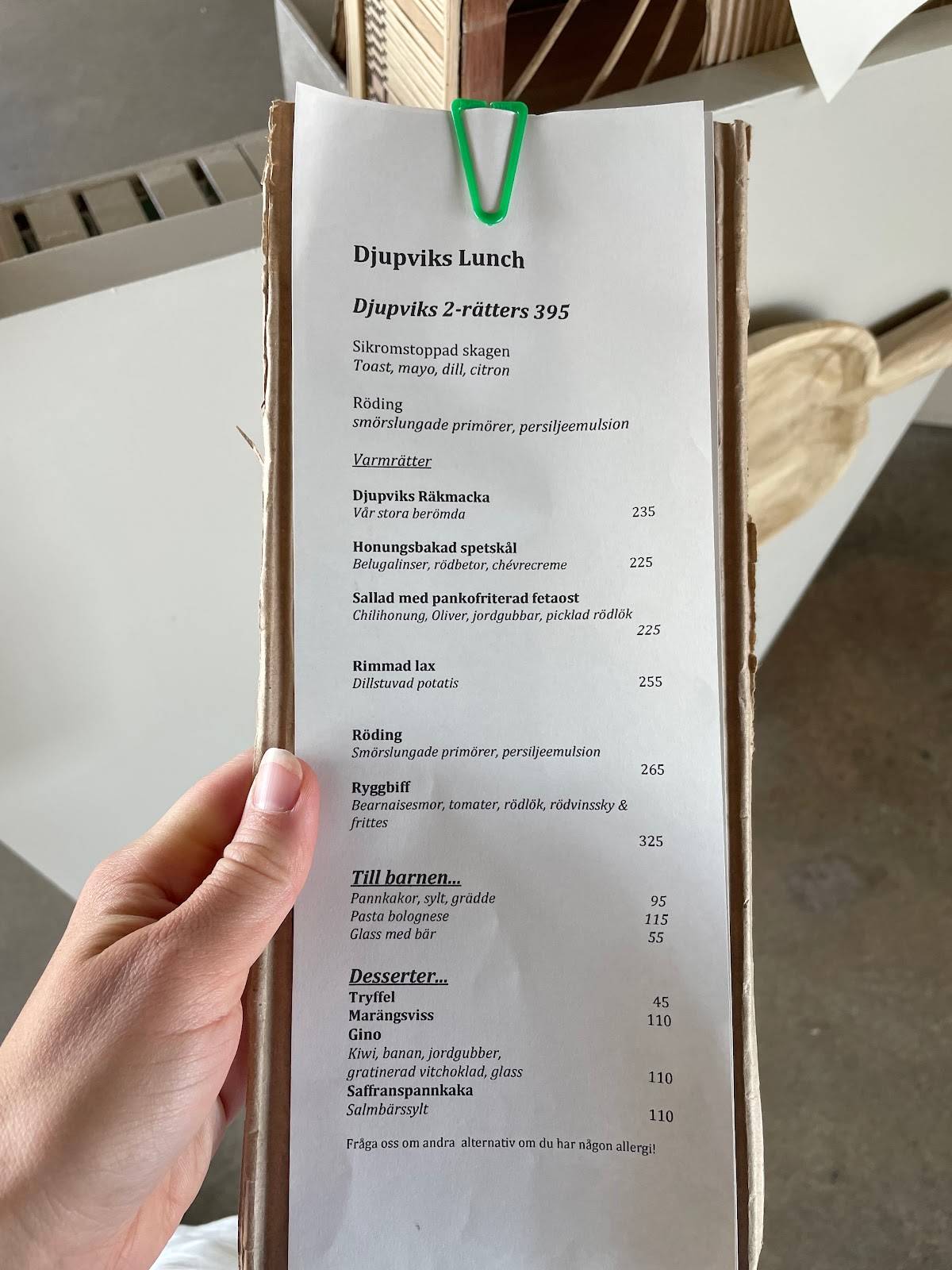 Menu at Djupvik Restaurang restaurant, Sweden, EKSTA BOPPARVE 233
