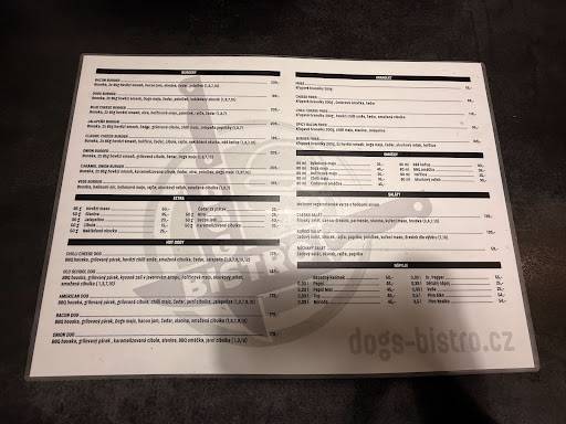 Menu at Dogs Bistro restaurant, Breclav