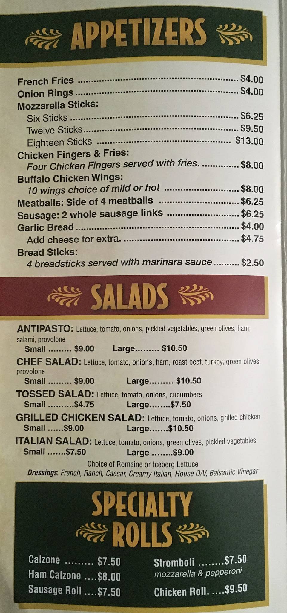 Menu at Dominick's Pizzeria & Restaurant, Blairstown