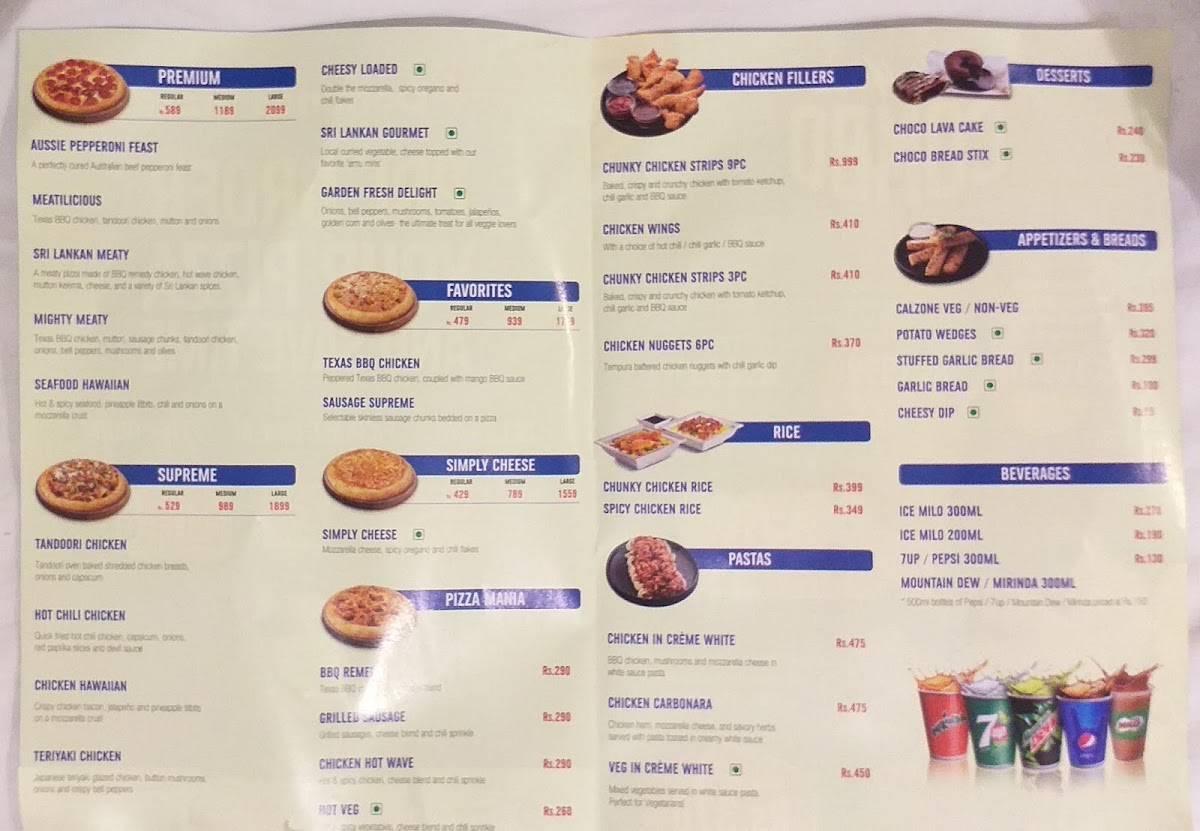 Menu at Domino's Pizza - Union Place restaurant, Colombo, 505 Union Pl