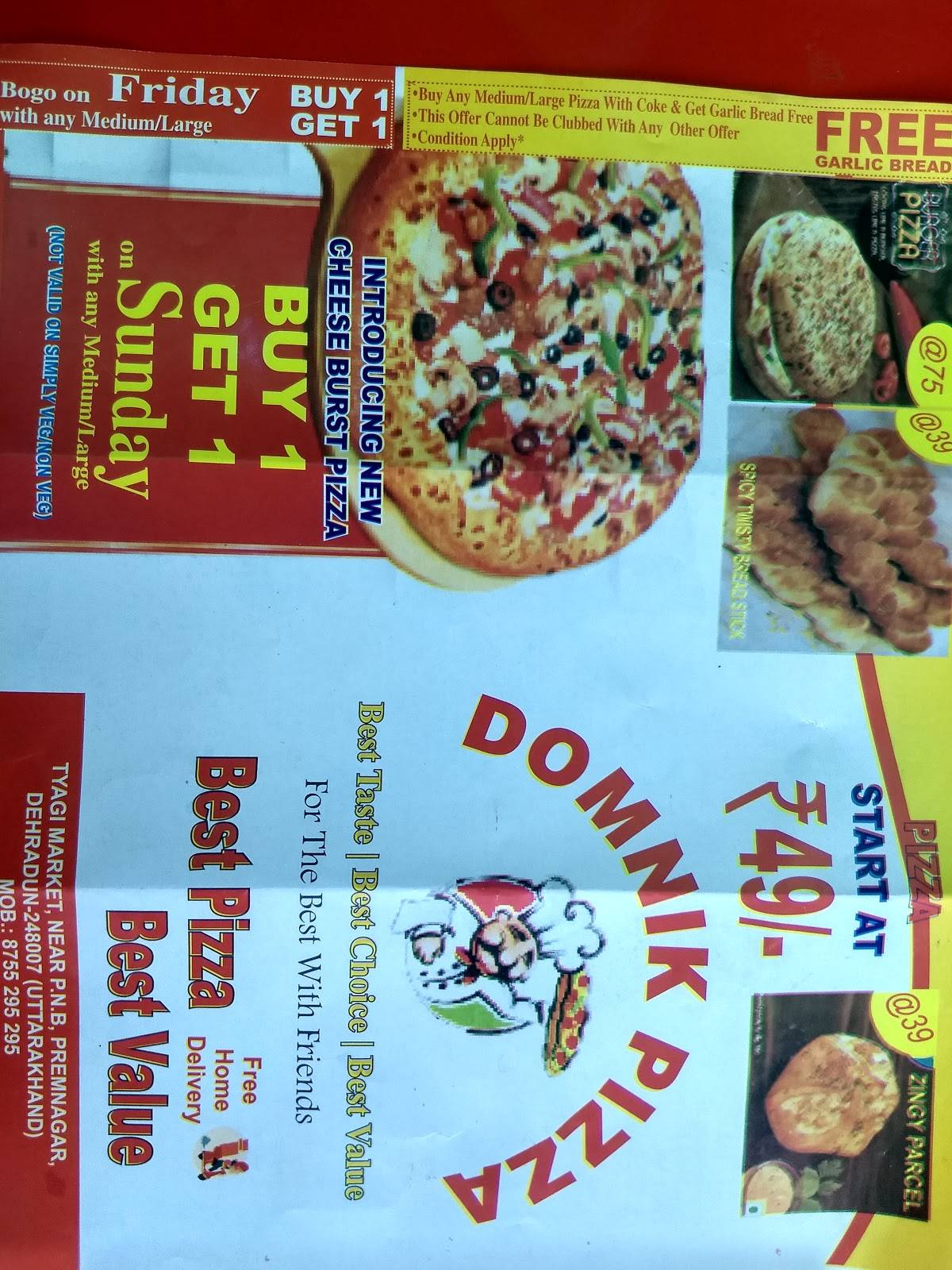 Menu at Domnik pizza Bidholi, Bidholi, Shop no 18