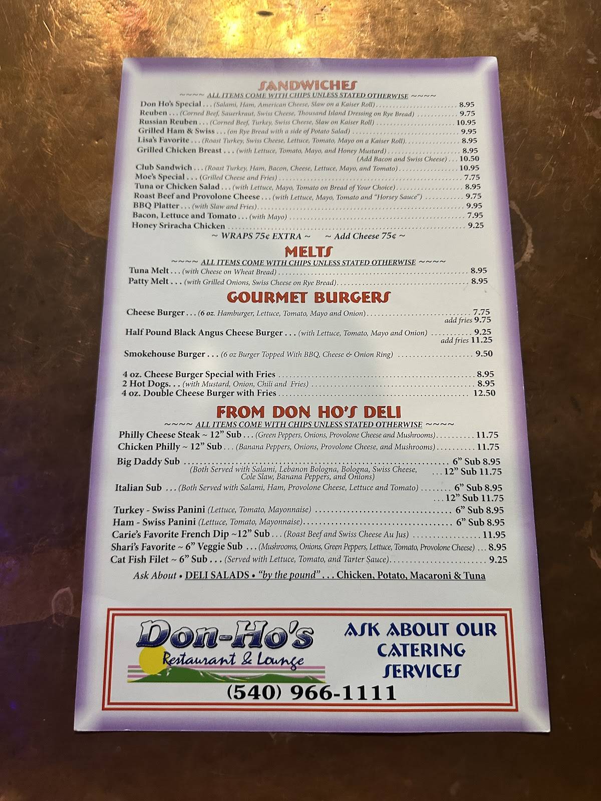 Menu at Don Ho's Restaurant & Lounge, Hollins