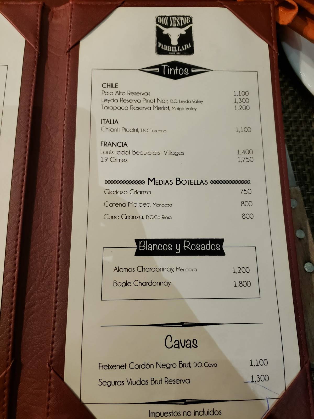 Menu at Don Nestor Parrillada, Santo Domingo, Av. Lope de Vega 13