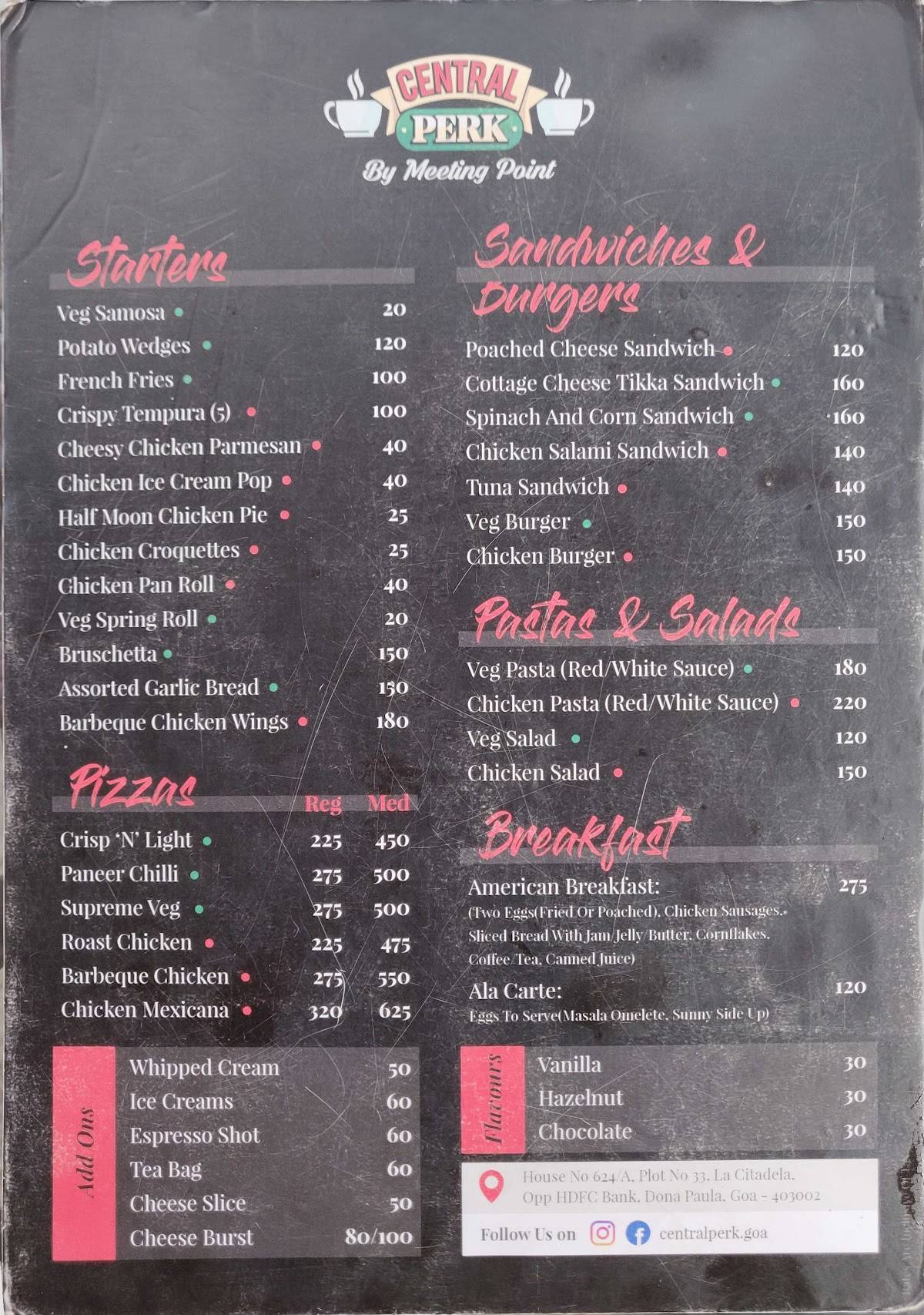 Menu at Central Perk Cafe - Goa, Dona Paula