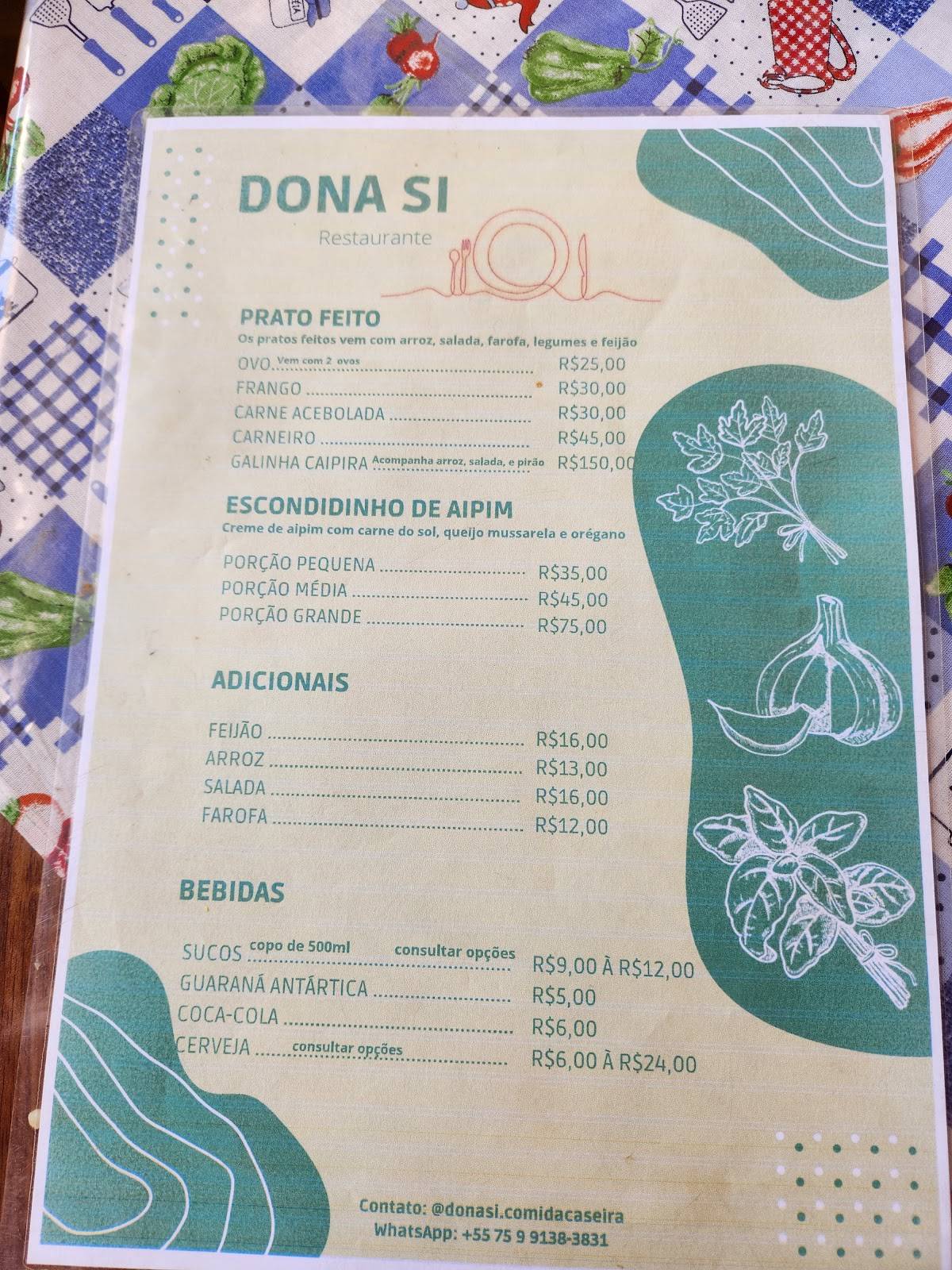 Menu at Dona Si restaurant, Brazil