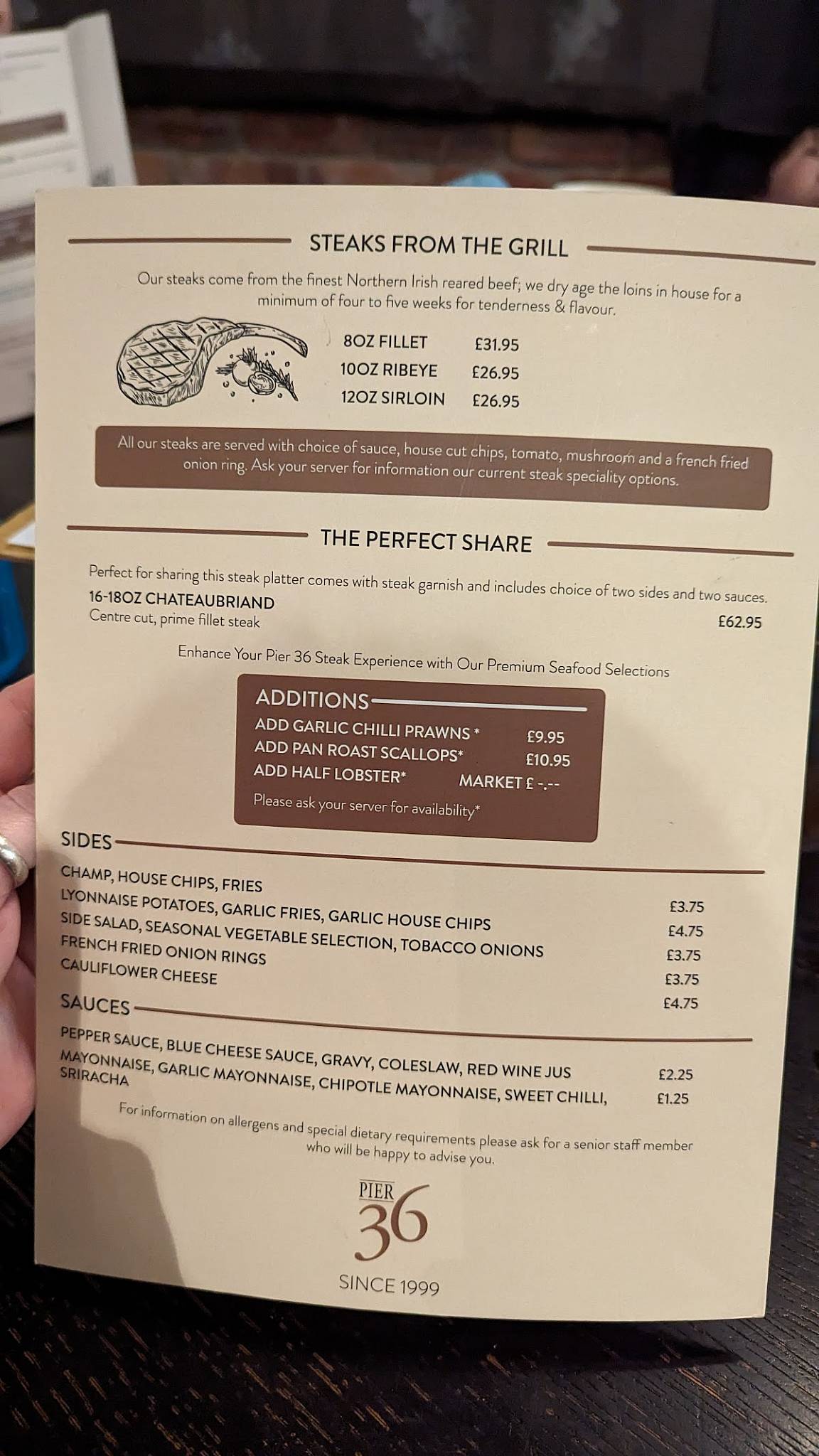 Menu at Pier 36 pub & bar, Donaghadee