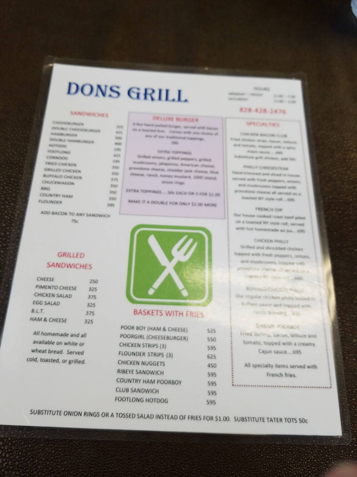 Menu at Don's Grill restaurant, Maiden