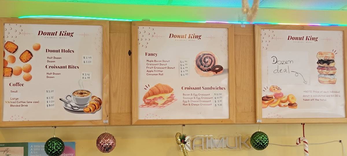 Menu at Donut King cafe, Honolulu